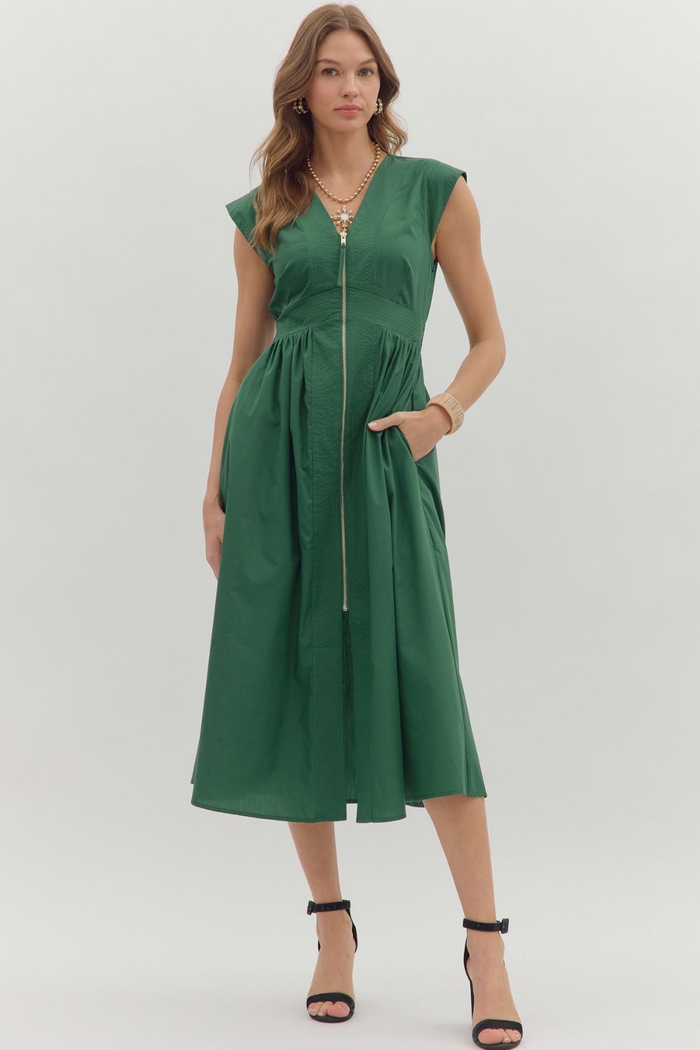 Victoria Cinched Waist Midi Dress- Green – Private Gallery Boutique